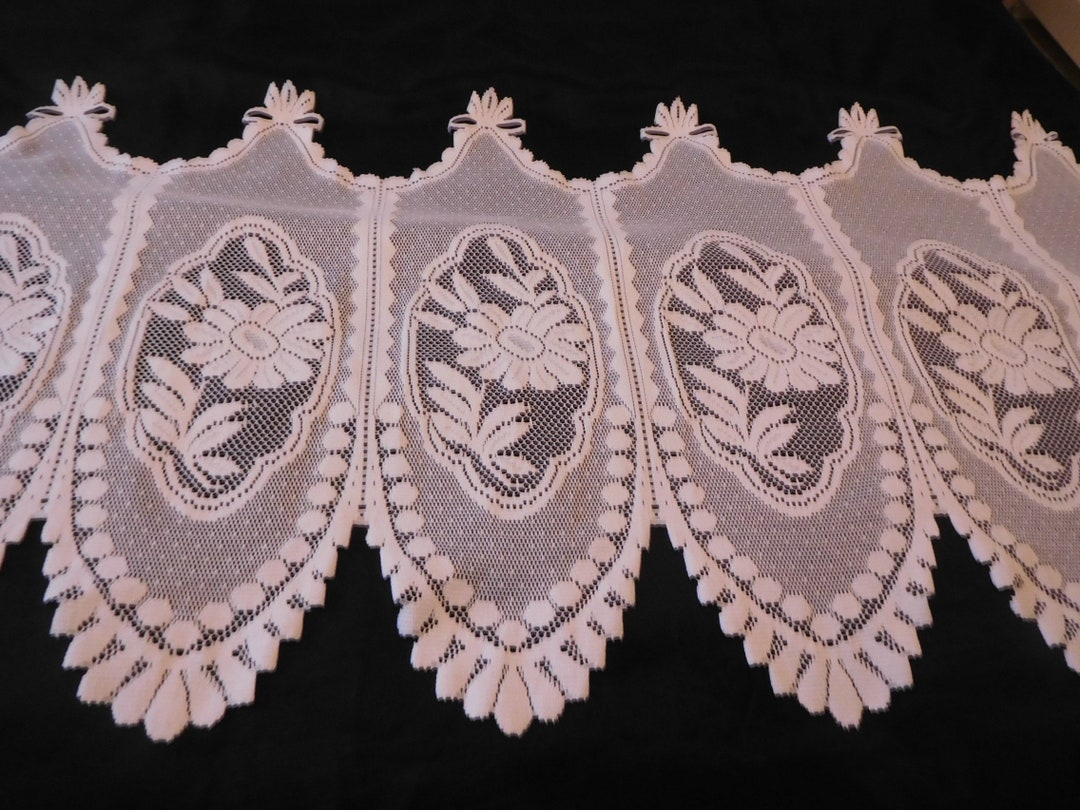 French Vintage Thick White Lace Panel Window Curtains 112 Cm Width X 59 ...