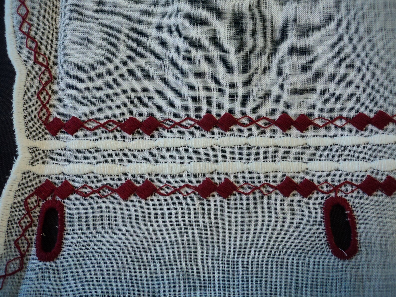 French vintage embroidered red and white net curtains 204 cm | Etsy