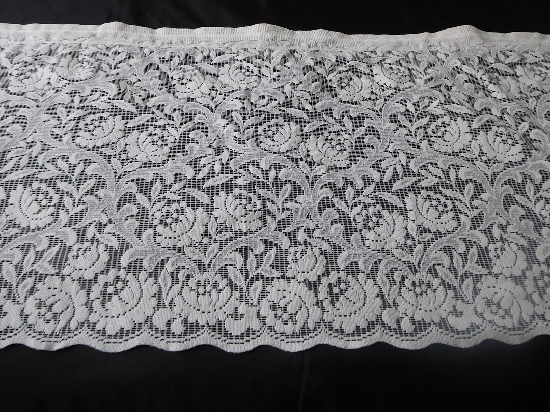 French Vintage Thick Cream Lace Net Curtain With a Floral Design 57 Cm ...