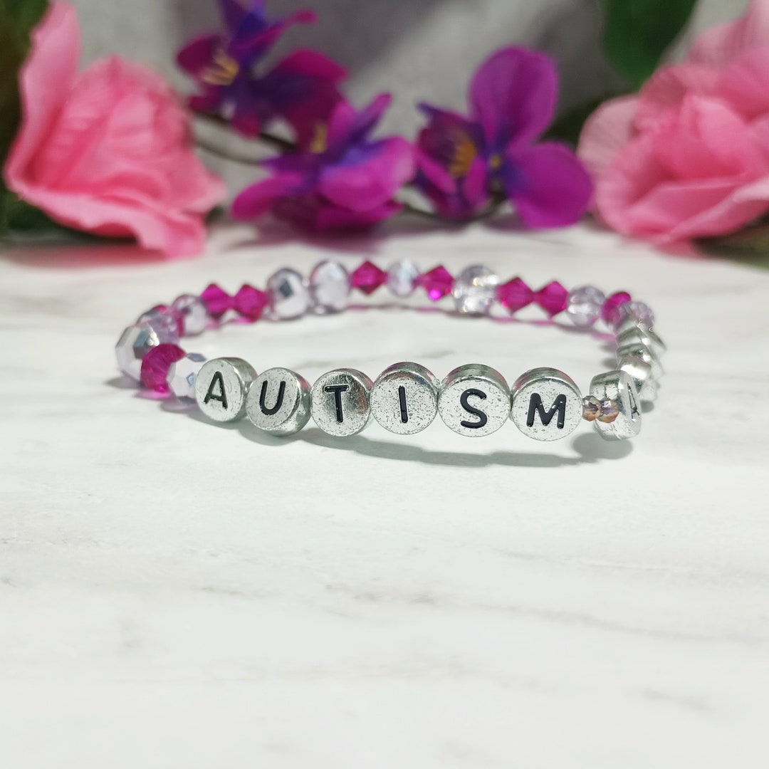 Autism Awareness, ASD Awareness, Pink and Purple Glass Beads Awareness ...