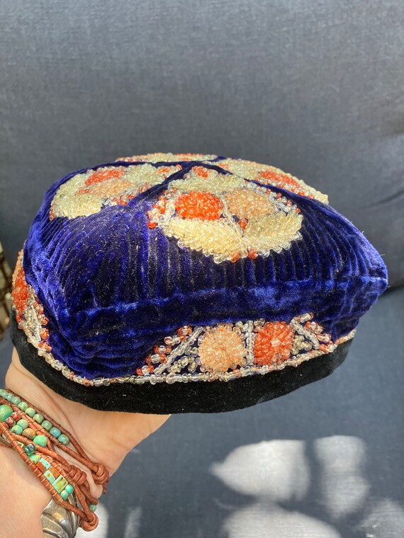 Vintage Blue Velvet Beaded Gem