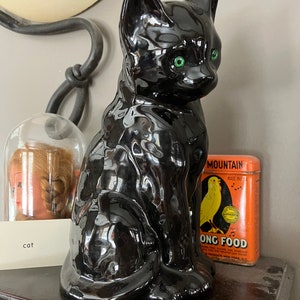 Vintage Cool Green Eyed Black Cat , Ceramic Cat Gothic Figurine Statue ...