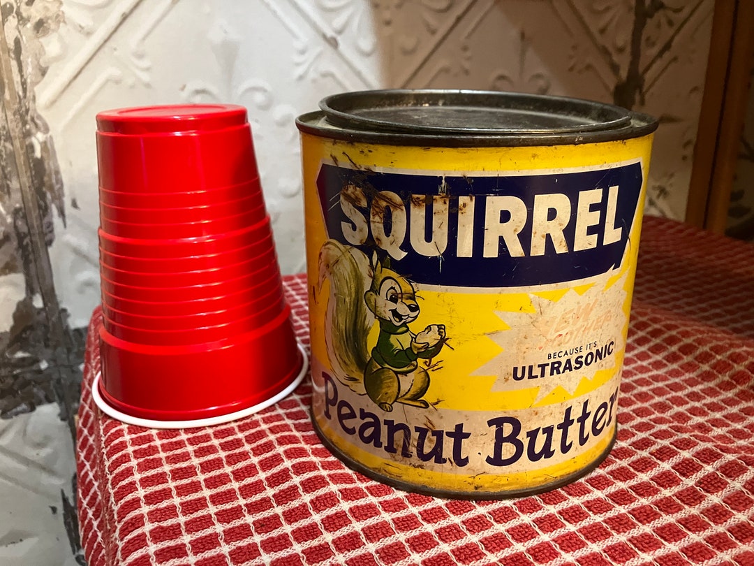 Vintage Peanut Butter Tin, Squirrel Nut Butter Round Tin , Assemblage ...