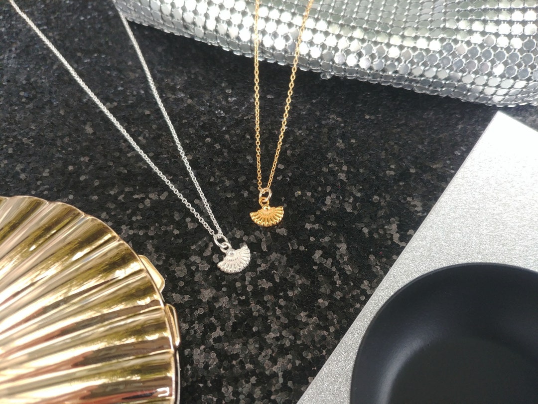 Tiny Fan Necklace Dainty 14K Gold Filled or Sterling Silver - Etsy ...