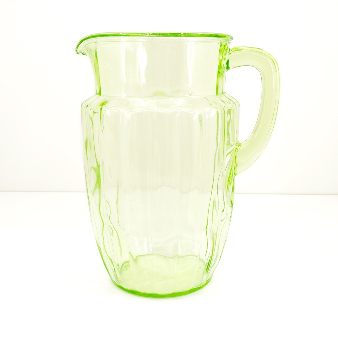 Hocking “beer and Pretzel” 60-oz Pitcher—green Uranium Glass “pillar ...