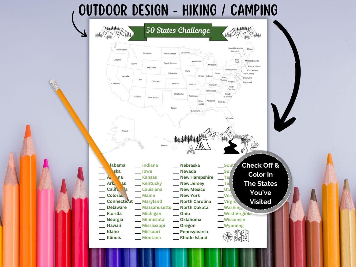 50 States Challenge Tracker, US Travel Map, Camping Bucket List ...
