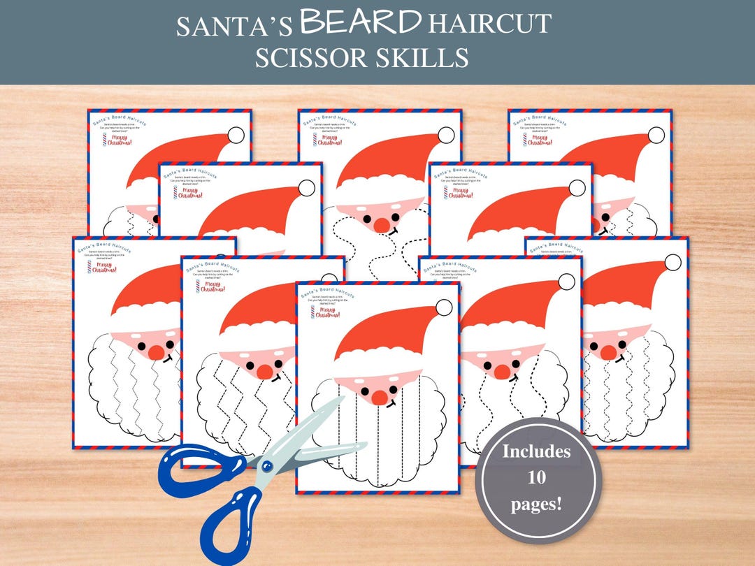 Santa’s Beard Cutting Activity, Christmas Scissor Skills, Winter ...