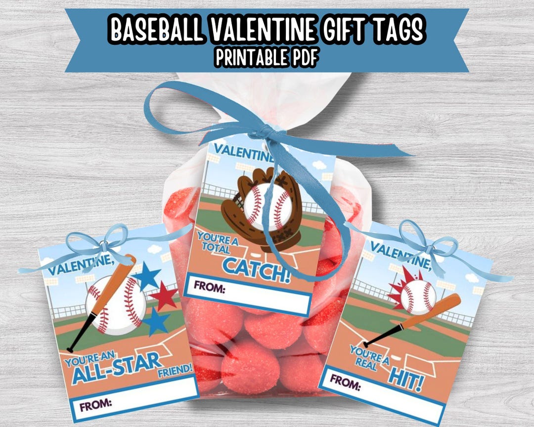 Baseball Valentine Tags, PRINTABLE, Baseball Valentine Cards, Kids ...