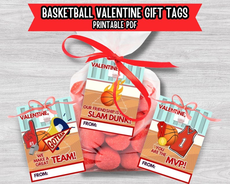 Basketball Valentine Tags, PRINTABLE, Basketball Valentine Cards, Kids ...