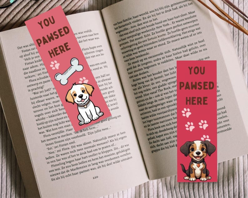 You Pawsed Here Dog Bookmark, PRINTABLE Set of 6 Paw Print Bookmarks ...