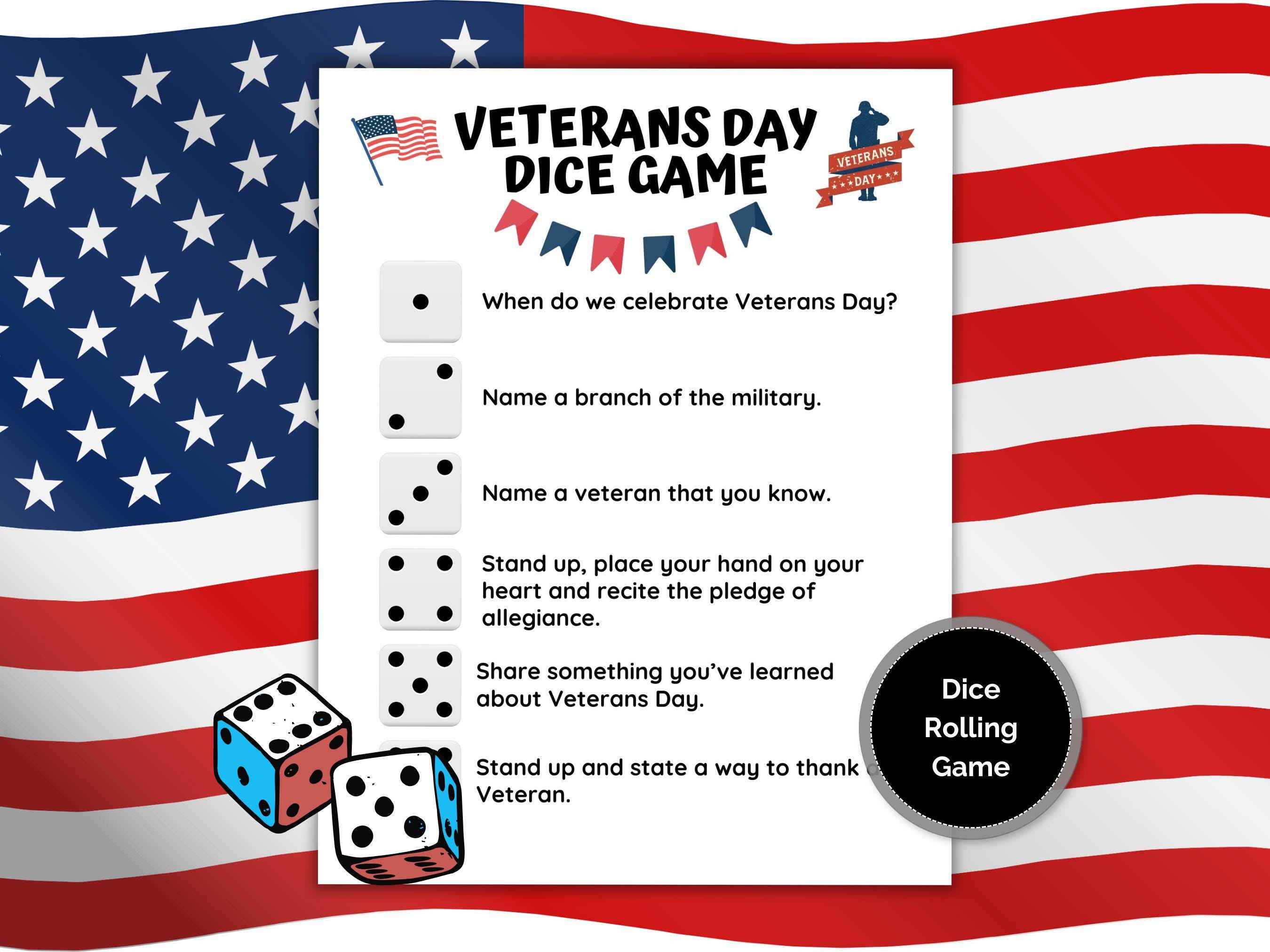 Veterans Day Activity Pack, Writing Prompts, Roll the Dice Game ...