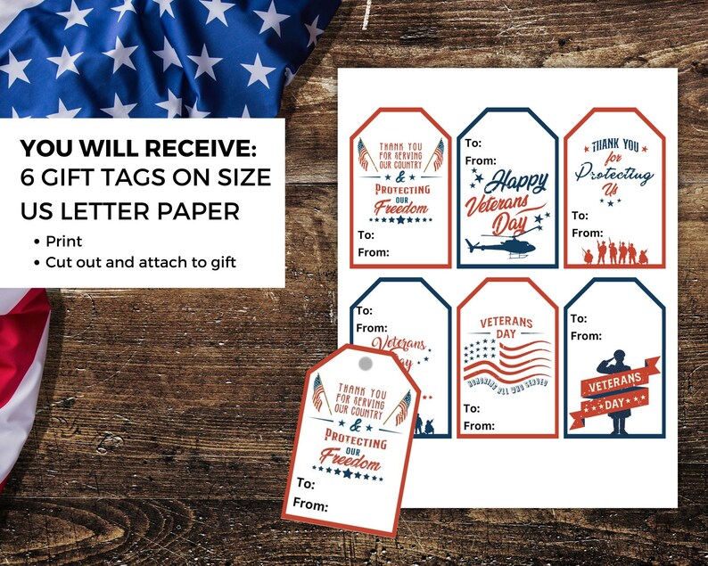 Veterans Day Gift Tags PRINTABLE, Happy Veterans Day Tags, Military ...