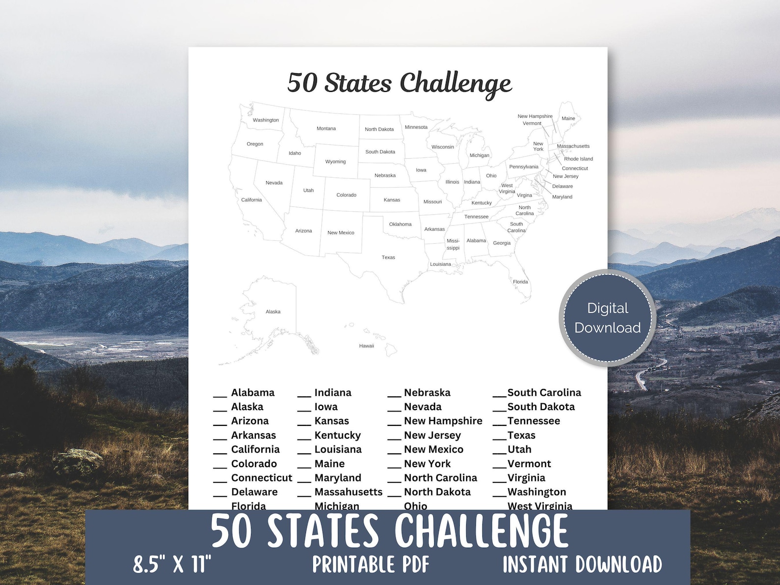 50 States Challenge Tracker, US Travel Bucket List, Printable PDF - Etsy