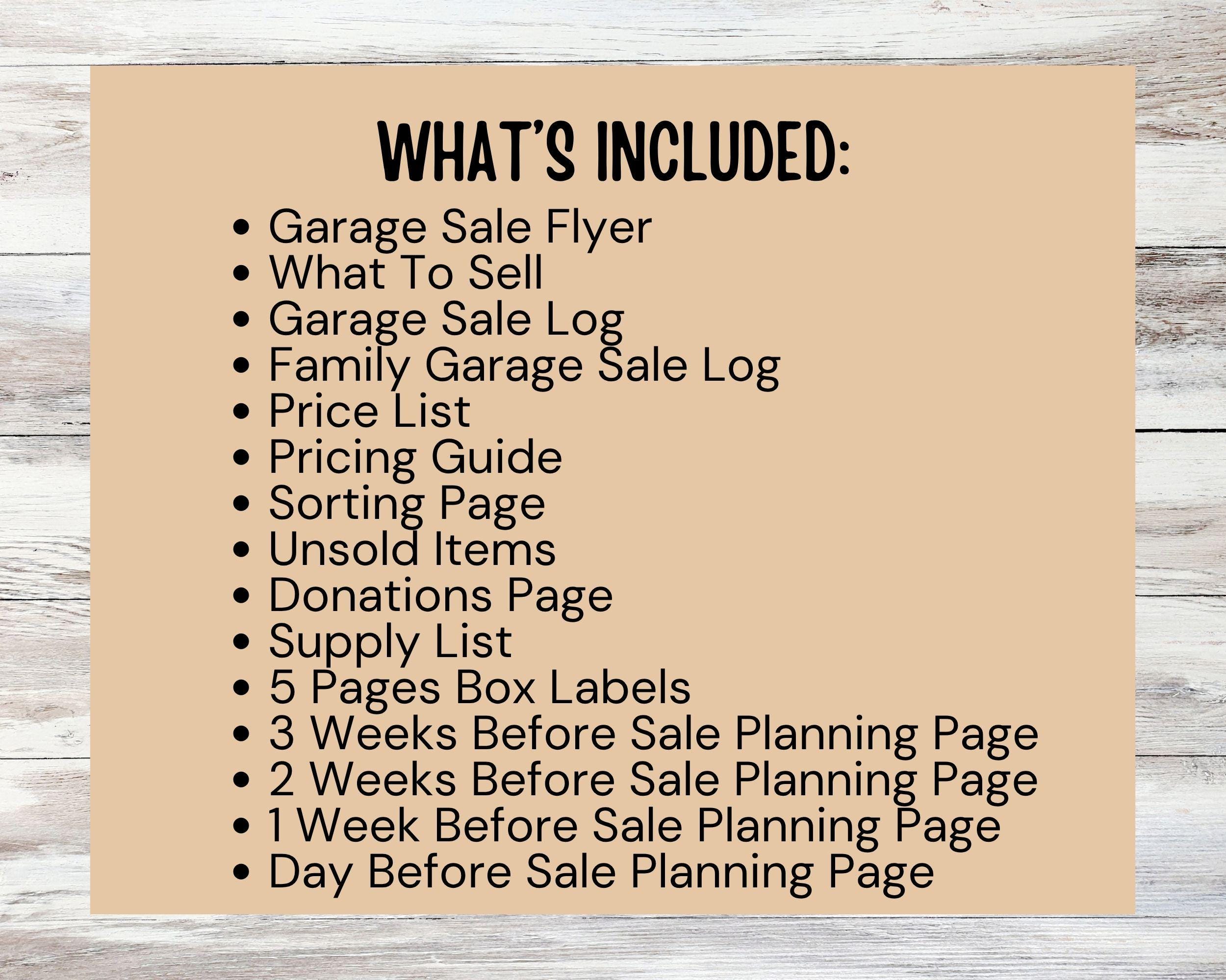 Garage Sale Planner PRINTABLE, Garage Sale Checklist, Family Garage ...