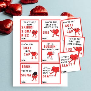 Quirky Tween Slang Valentine's Cards, PRINTABLE Skibidi Sigma Rizz ...