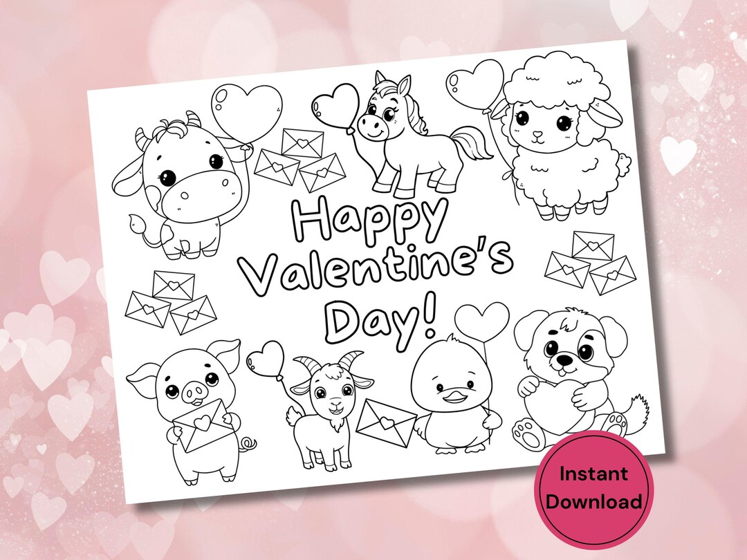 Valentine Coloring Sheet, PRINTABLE, Farm Animal Coloring Page ...