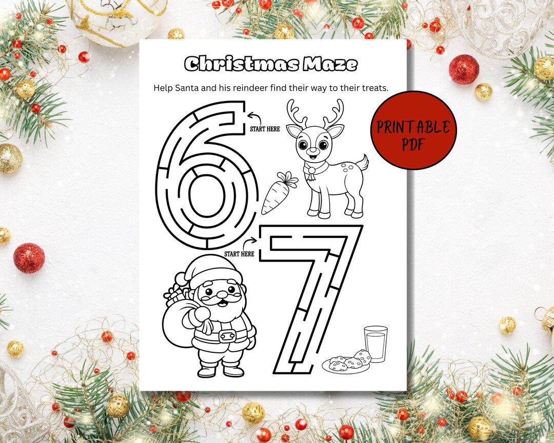 6-7 Christmas Maze Coloring Sheet, PRINTABLE, 67 Mazes, Coloring Page ...