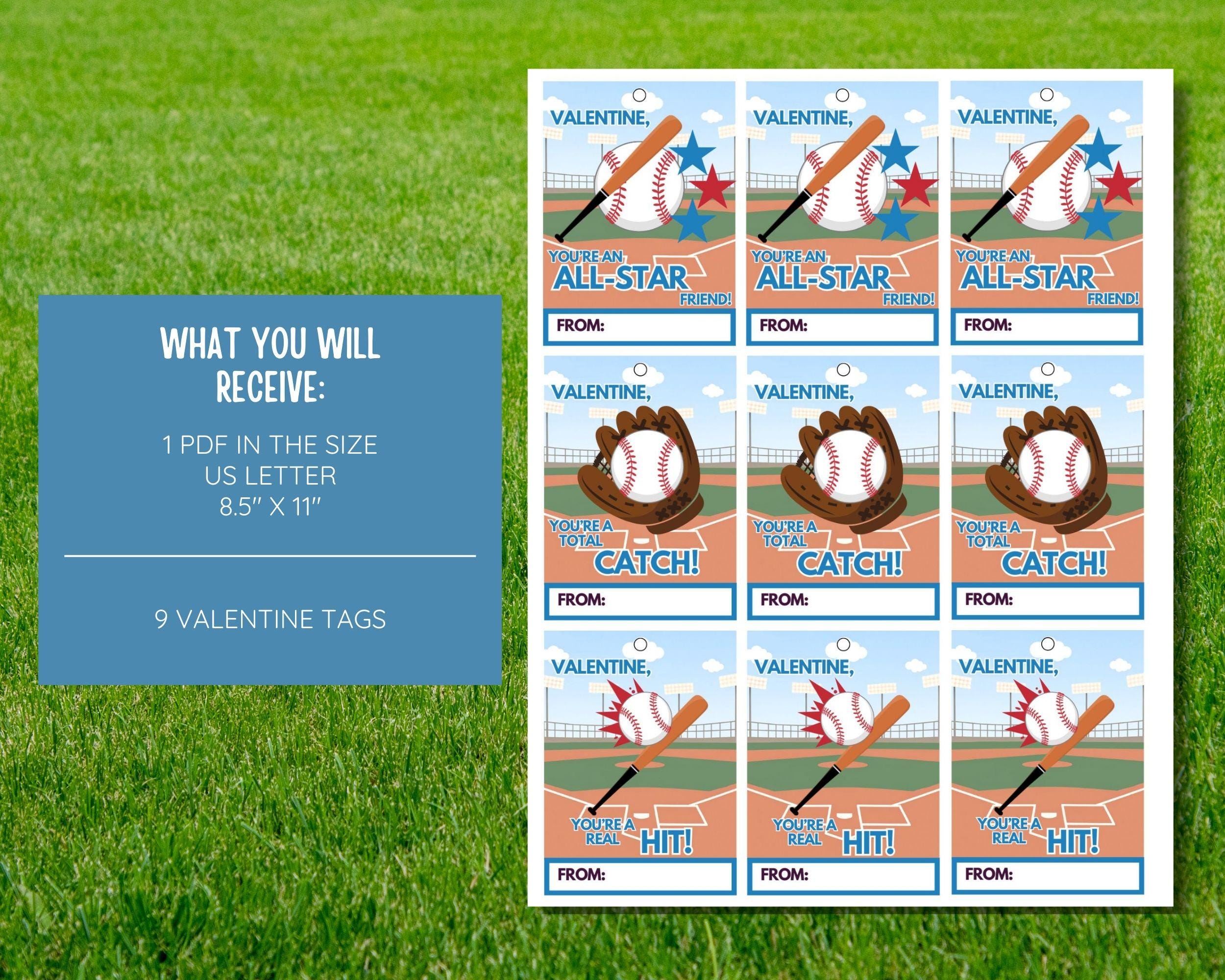 Baseball Valentine Tags, PRINTABLE, Baseball Valentine Cards, Kids ...