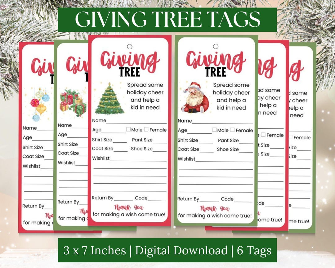 Giving Tree Tags, PRINTABLE, Christmas Giving Tree Tag, Toy Drive ...