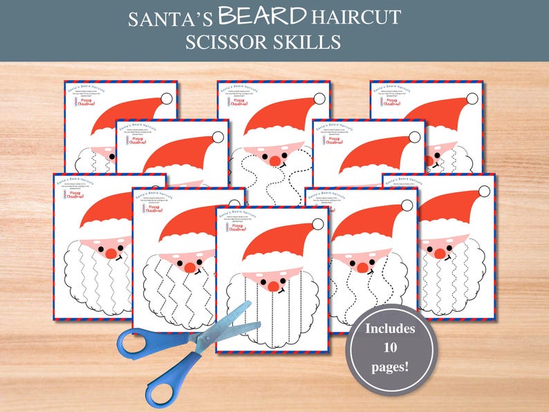 Santa’s Beard Cutting Activity, PRINTABLE Christmas Scissor Skills ...