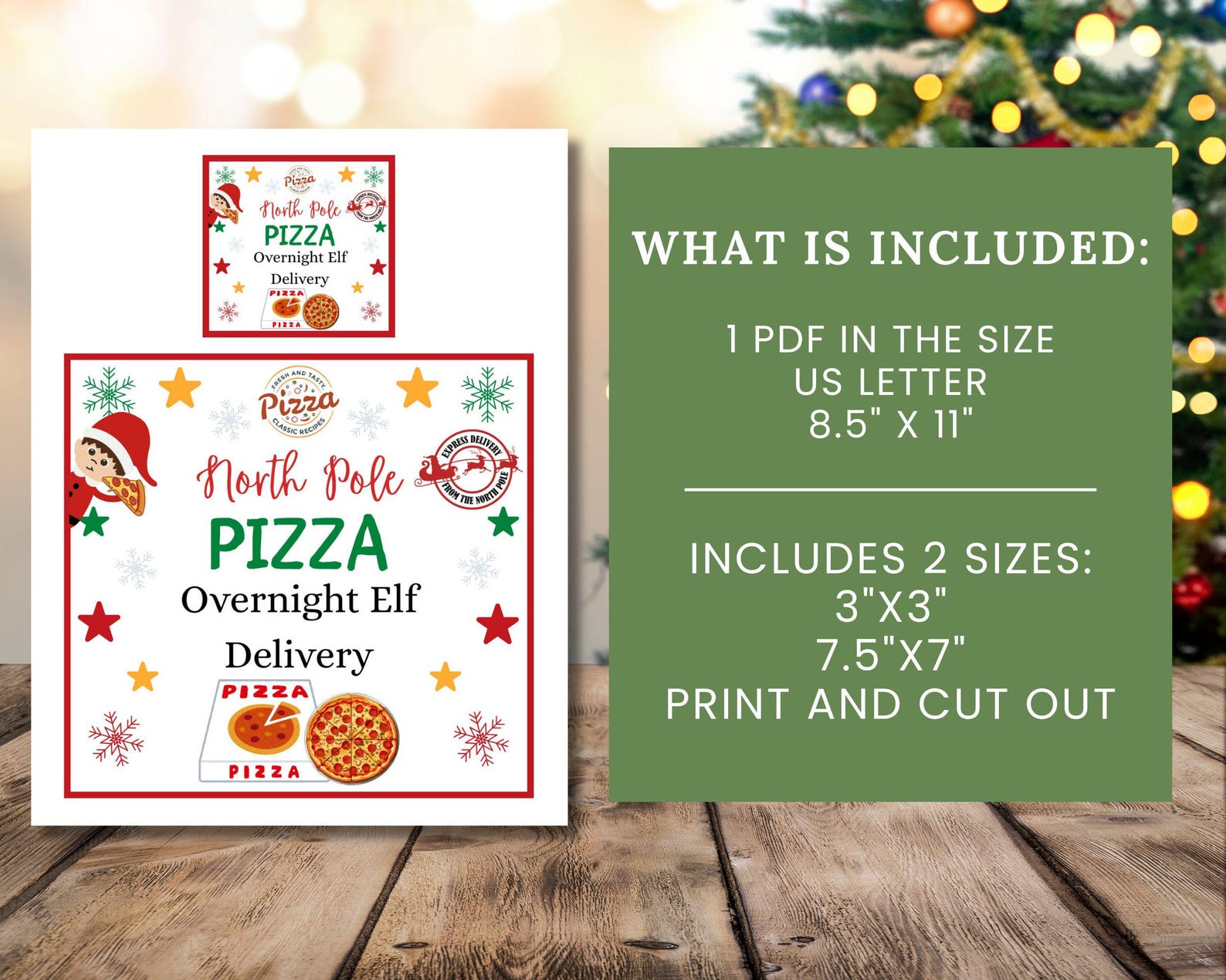 Elf North Pole Pizza Delivery Tag, PRINTABLE, Elf Christmas Pizza Sign ...
