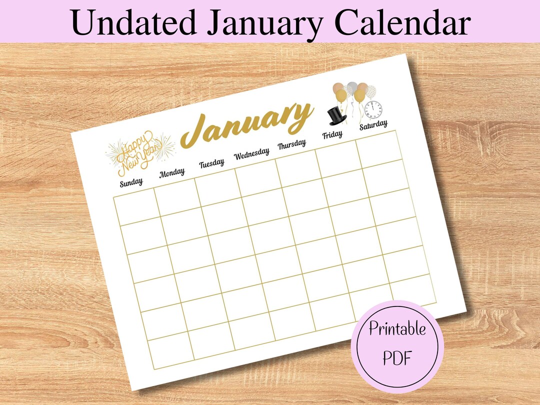 Undated January Calendar, PRINTABLE Wall Calendar, Monthly Planner PDF ...