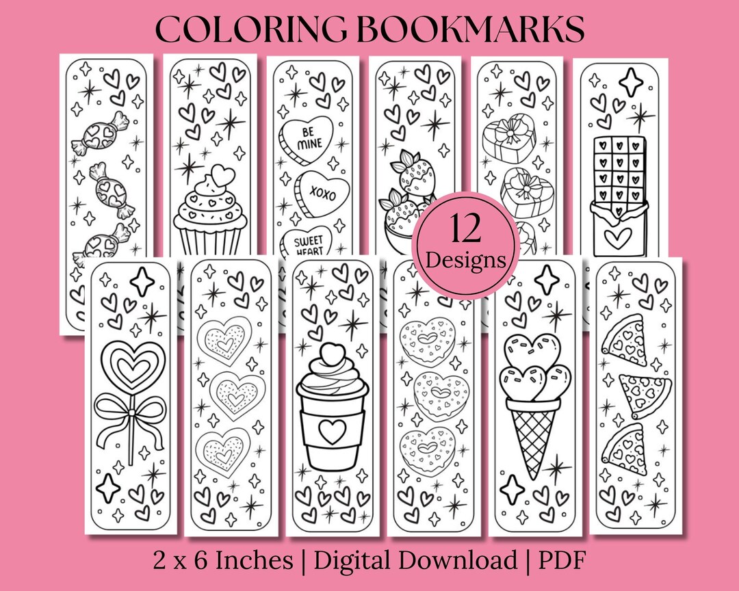 Valentine Coloring Bookmarks, PRINTABLE, Bookmark Coloring Craft ...