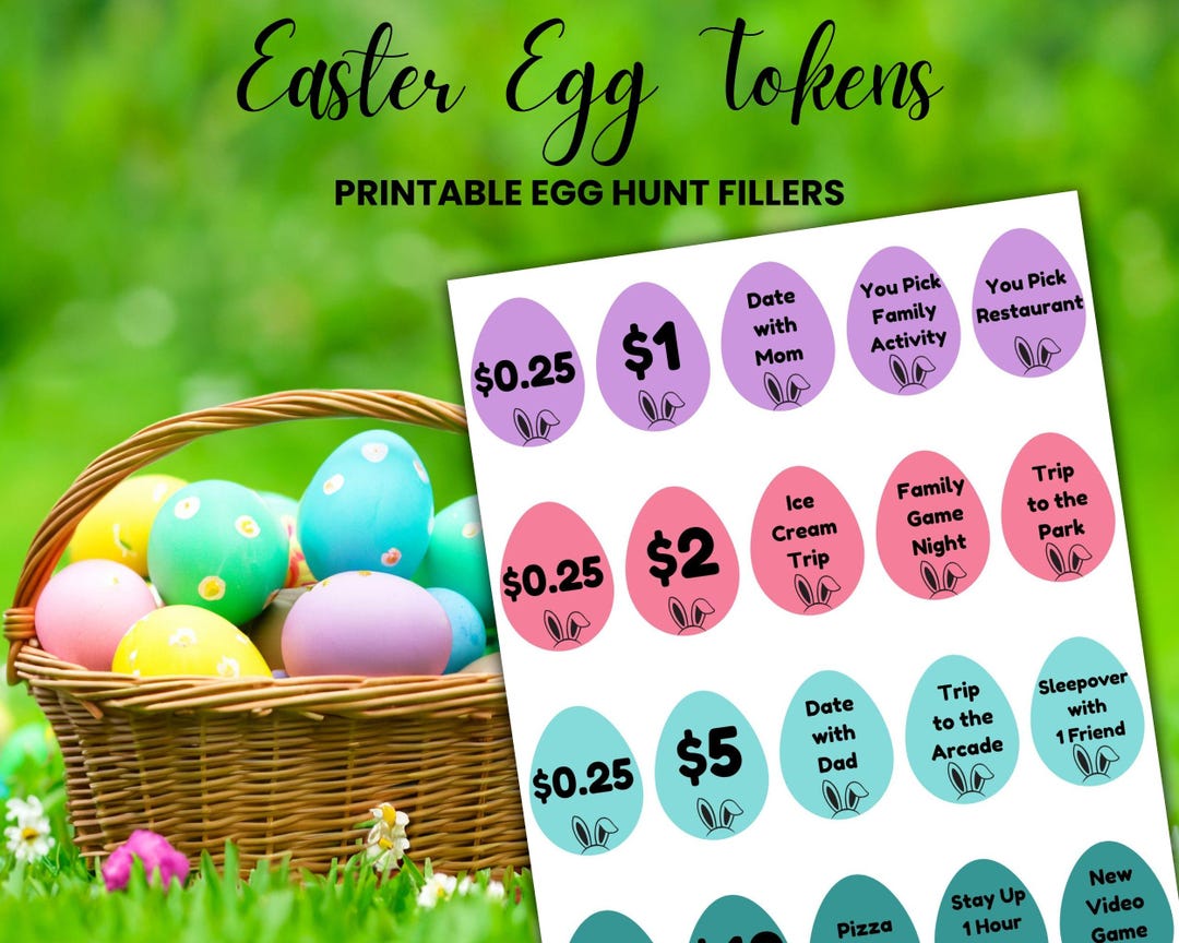 Easter Egg Tokens, PRINTABLE Easter Egg Coupons, Easter Egg Hunt ...