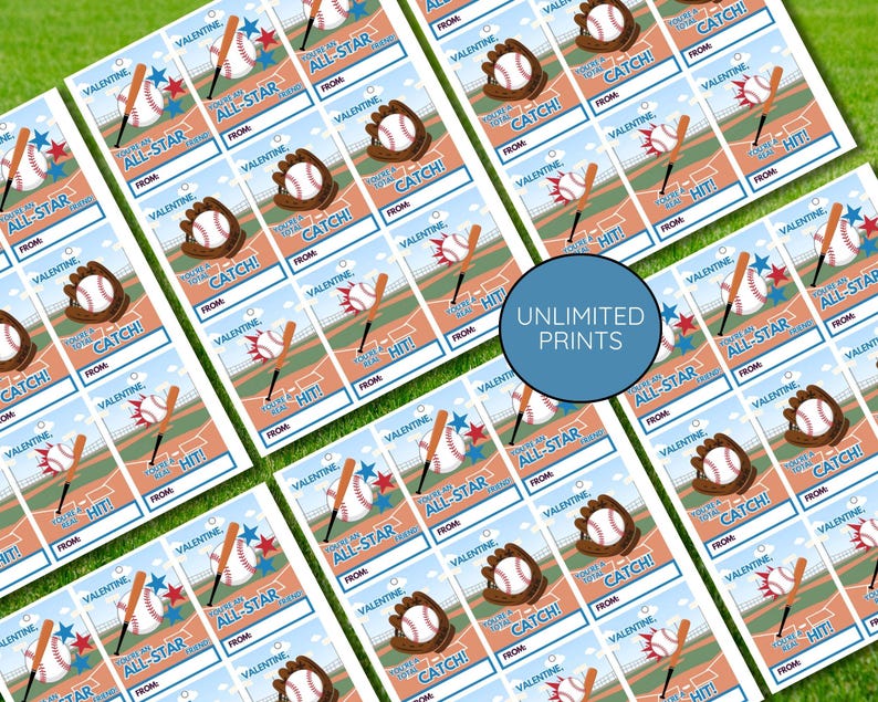 Baseball Valentine Tags, PRINTABLE, Baseball Valentine Cards, Kids ...