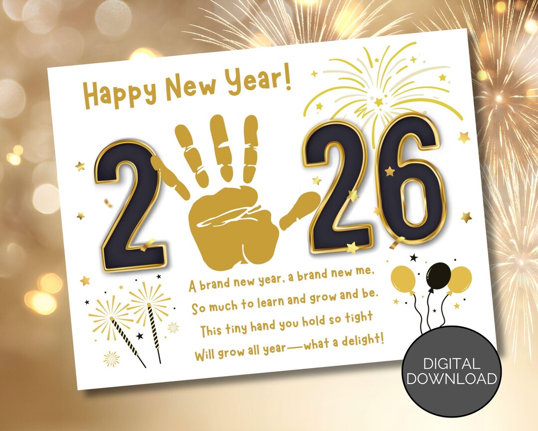 2026 New Year's Handprint Craft, PRINTABLE, New Years Handprint Art ...