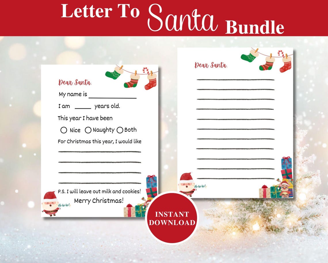 Letter to Santa Bundle, PRINTABLE Santa Letter, Kids Christmas Writing ...