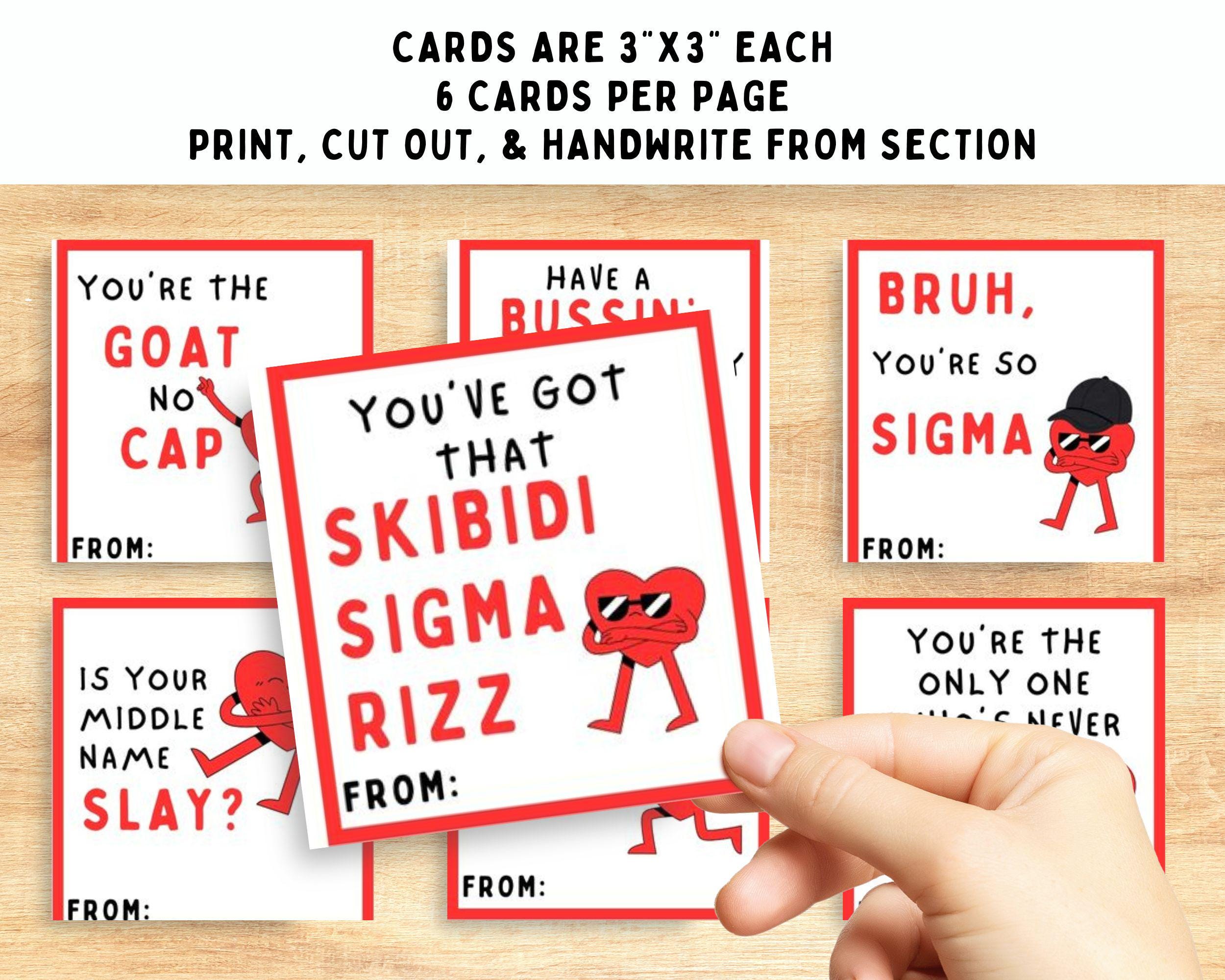 Skibidi Sigma Rizz Valentines, PRINTABLE Funny Valentines, Teen ...