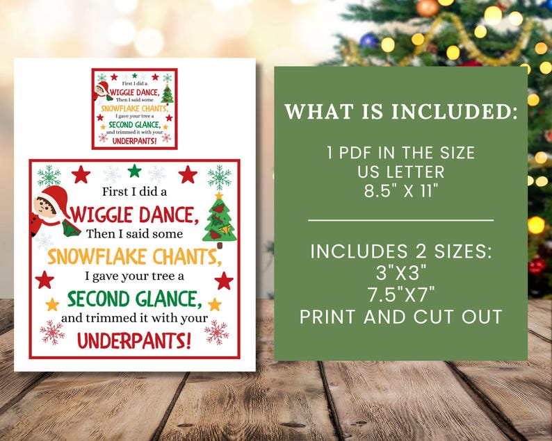 Elf Underwear Prop, PRINTABLE, Elf Decorate the Christmas Tree With ...