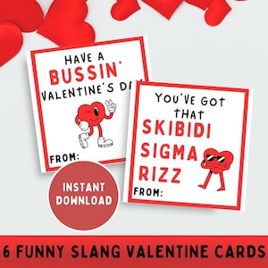 Quirky Tween Slang Valentine's Cards, PRINTABLE Skibidi Sigma Rizz ...