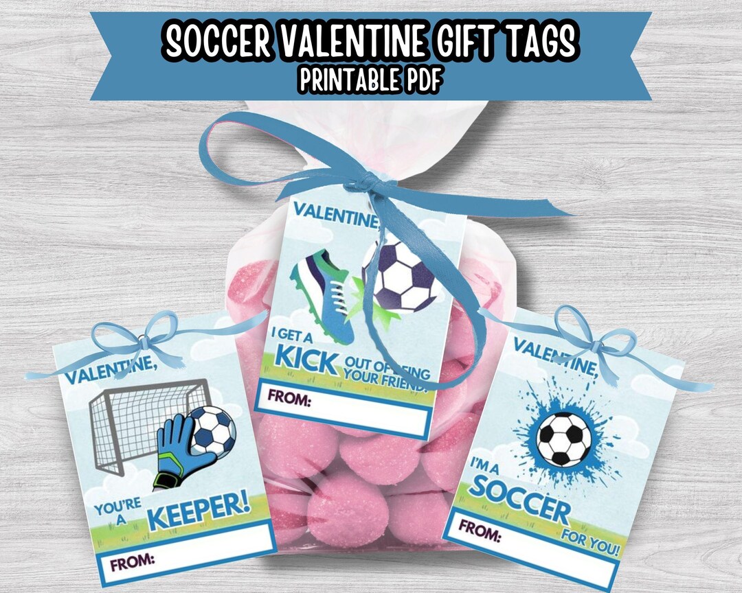 Soccer Valentine Tags, PRINTABLE, Soccer Valentine Cards, Blue, Kids ...