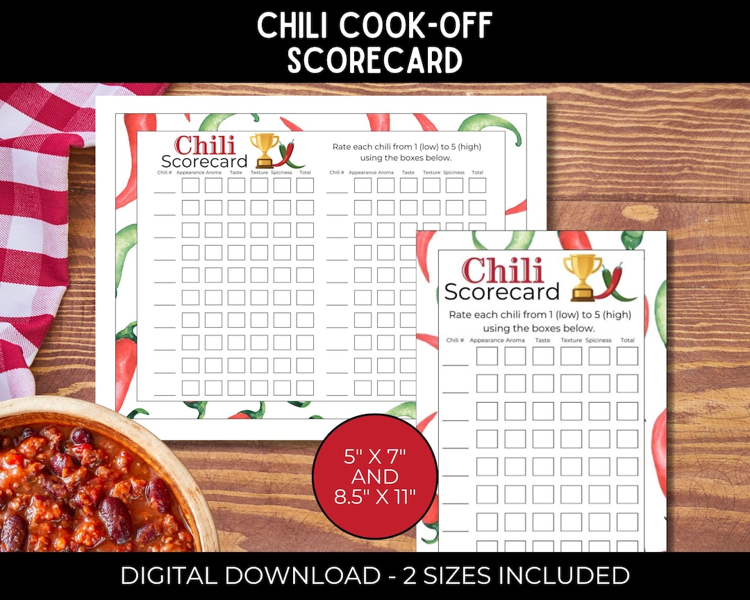 Chili Cook-off Scorecard, PRINTABLE, Chili Cookoff Voting Cards, Chili ...