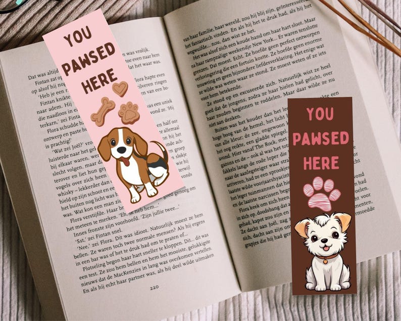 You Pawsed Here Dog Bookmark, PRINTABLE Set of 6 Paw Print Bookmarks ...