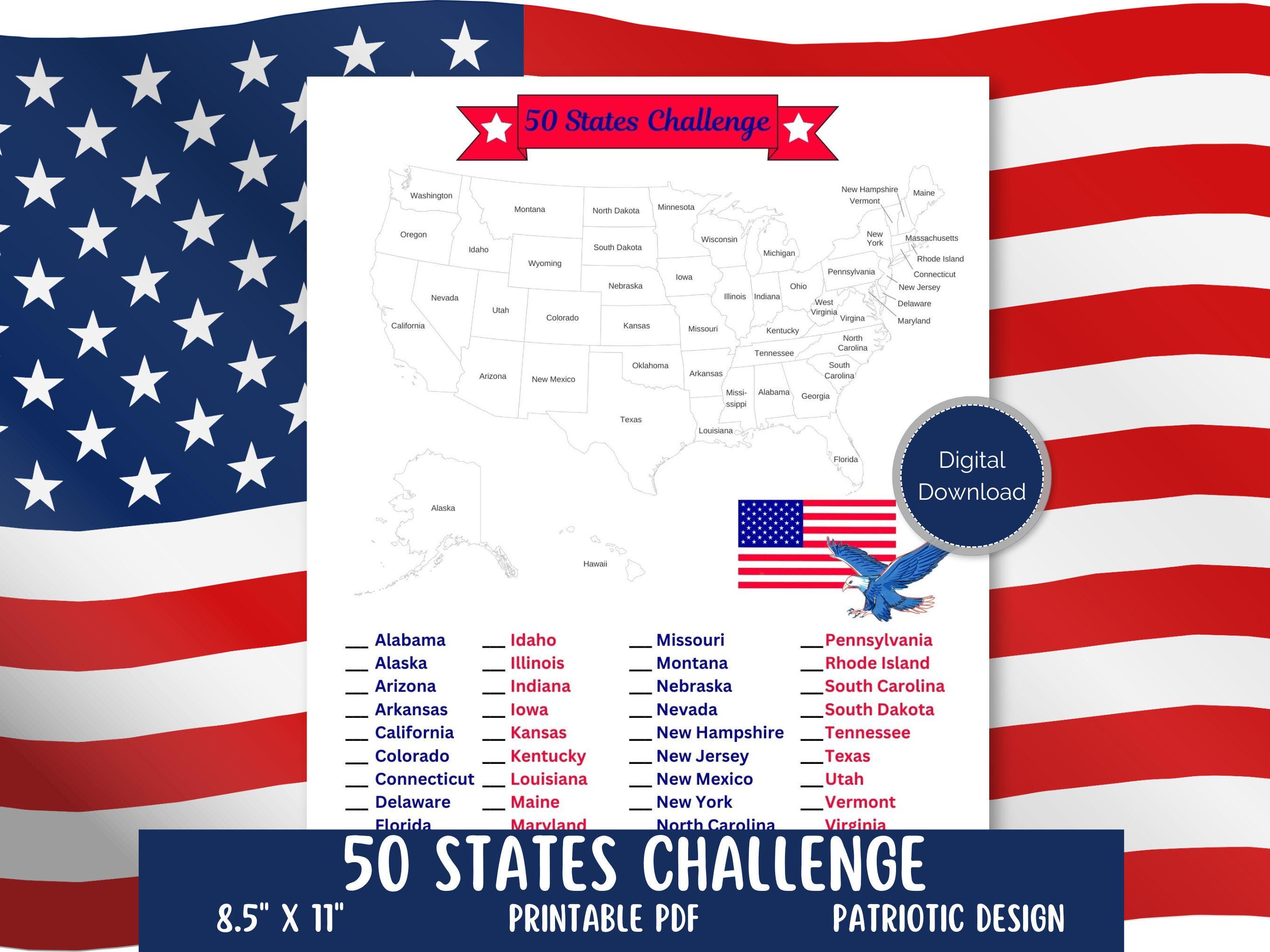 50 States Challenge, PRINTABLE United States Bucket List, US Fifty ...