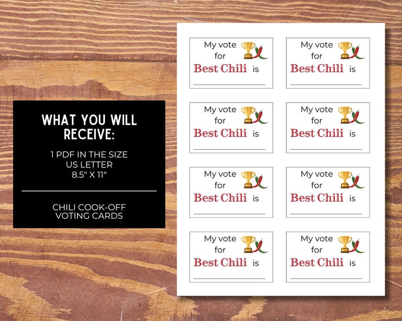Chili Cook-off Voting Cards, PRINTABLE, Best Chili Ballots, Chili ...
