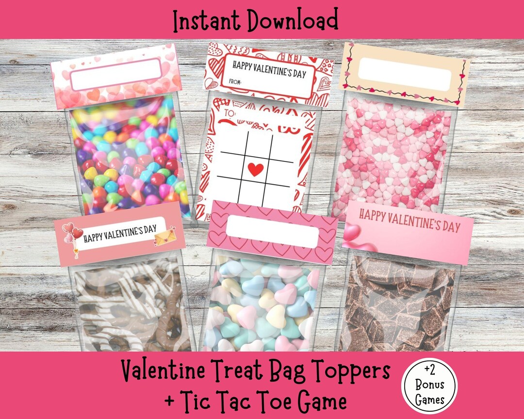 Valentine Treat Bag Topper, PRINTABLE Valentines Day Candy Bag Topper ...