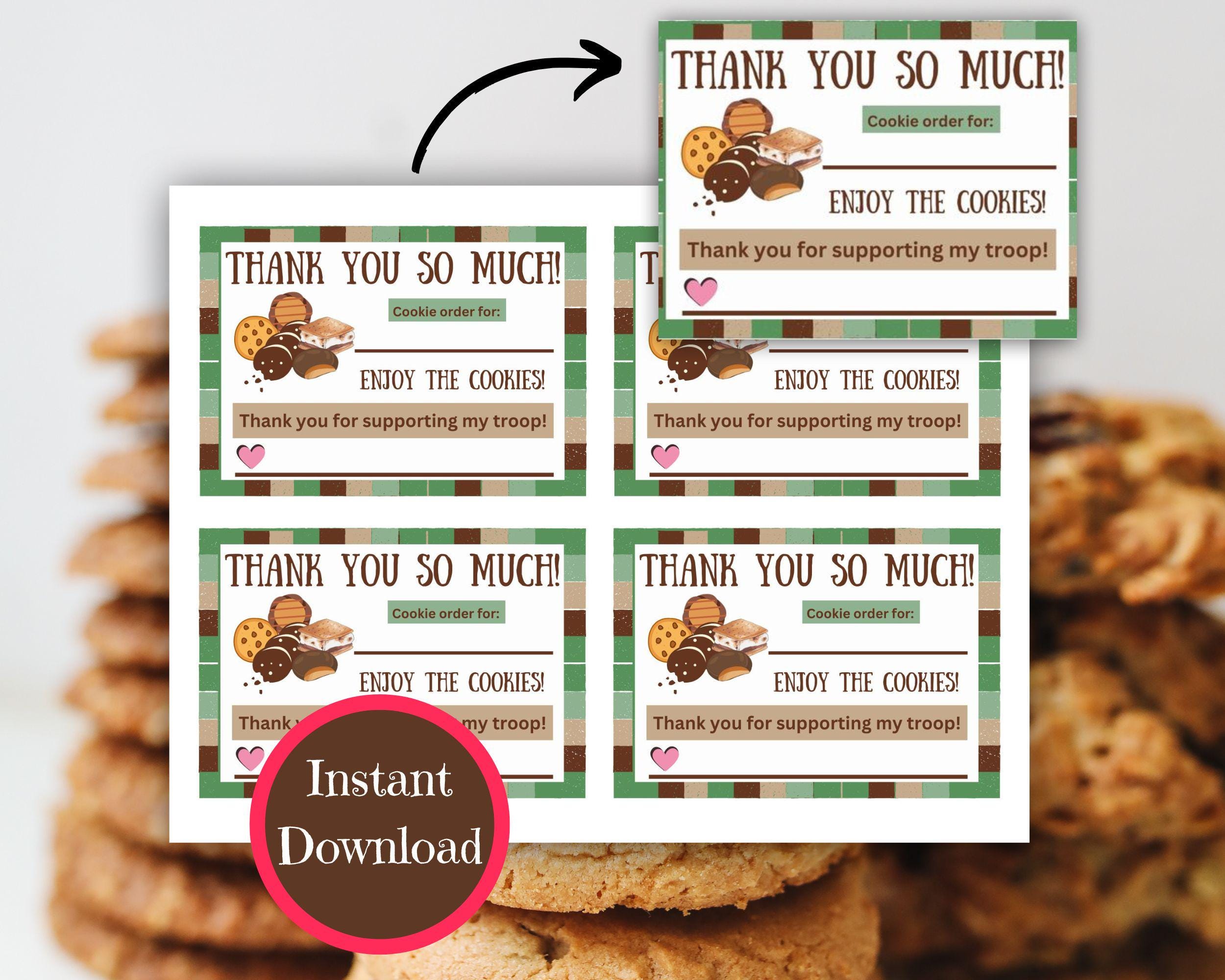 Girl Cookie Thank You Card, PRINTABLE, 2026 Cookie Thank You Note ...