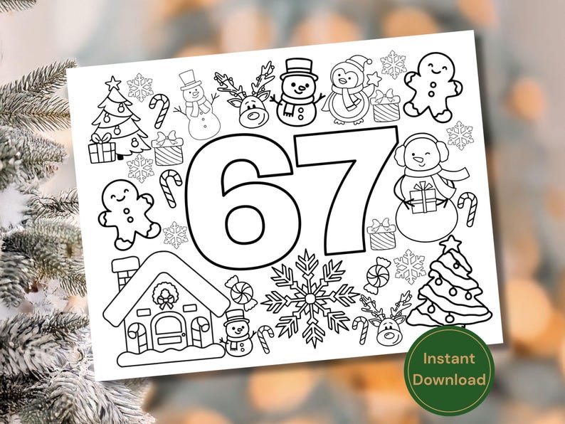 6-7 Christmas Coloring Sheet, PRINTABLE, Winter 67 Coloring Page, Six ...