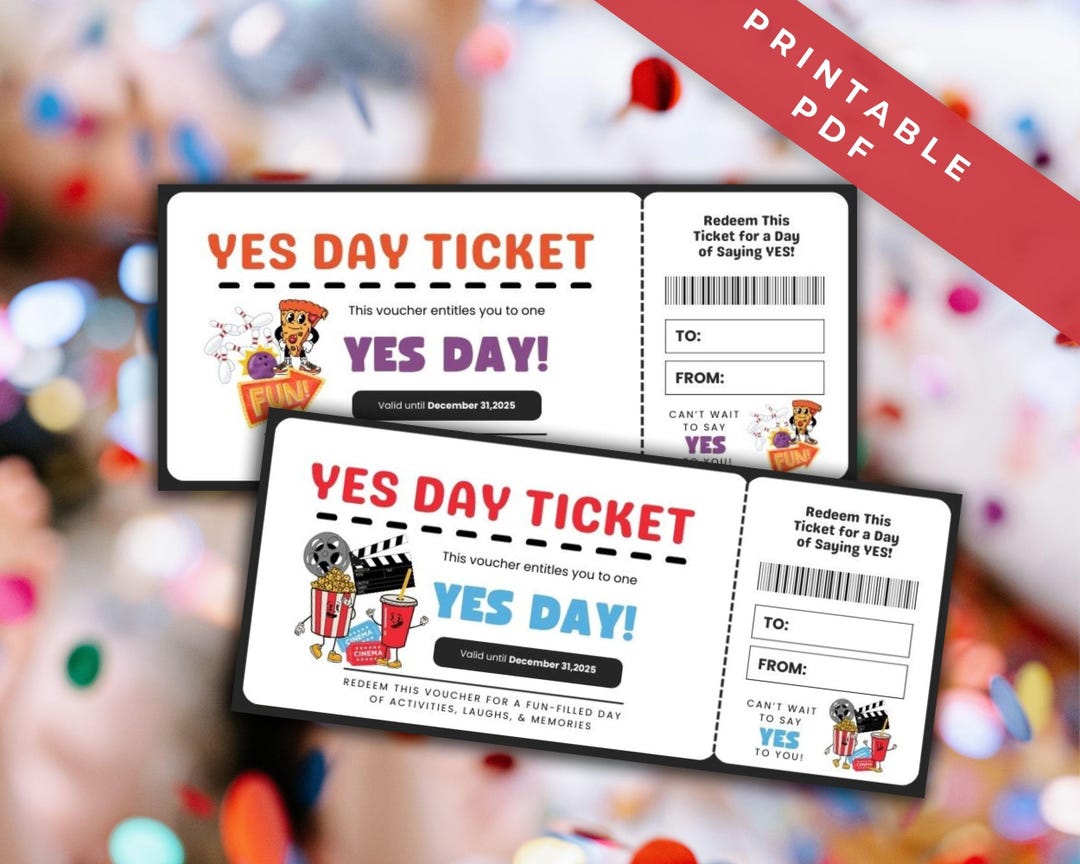 Yes Day Ticket, PRINTABLE Yes Day Coupon, Family Fun Day Voucher ...