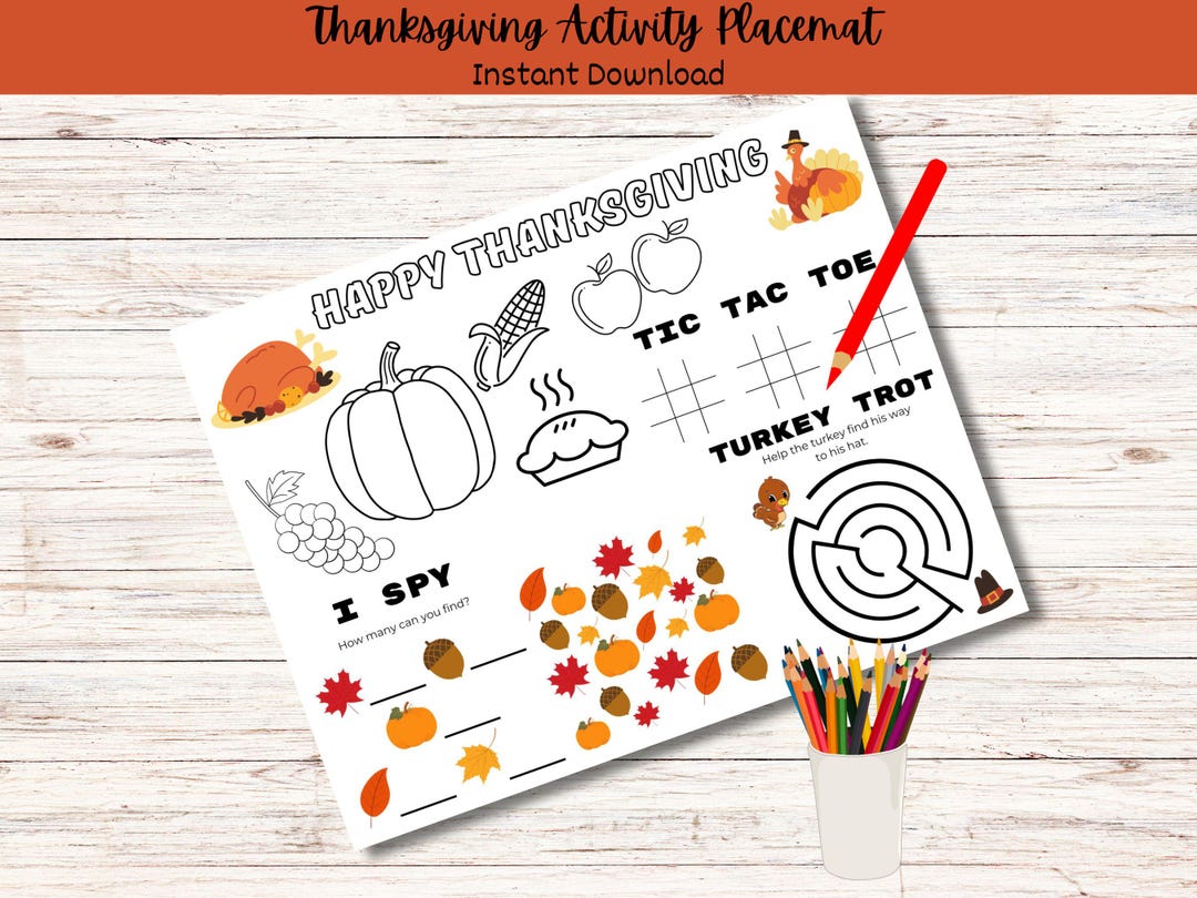 Thanksgiving Activity Placemat Printable PDF, Classroom Game, Preschool ...