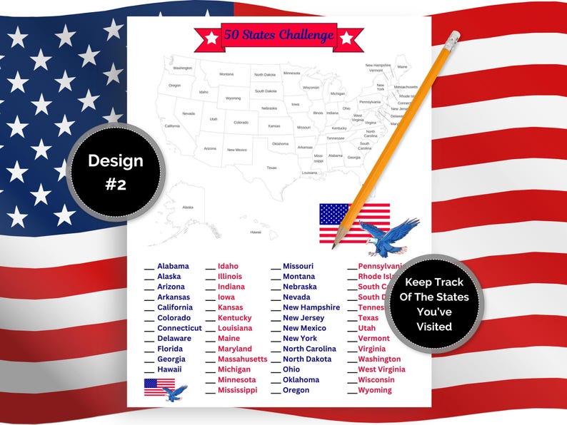 50 States Challenge, USA Travel Tracker Bundle, Printable PDF - Etsy