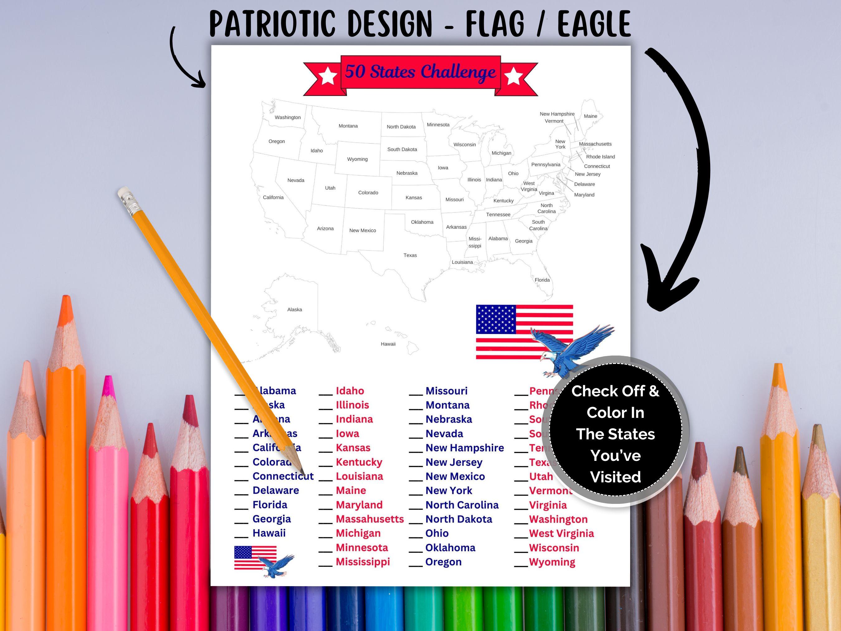 50 States Challenge, PRINTABLE United States Bucket List, US Fifty ...