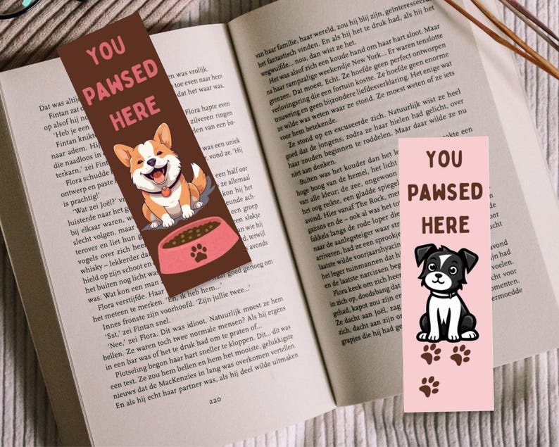 You Pawsed Here Dog Bookmark, PRINTABLE Set of 6 Paw Print Bookmarks ...