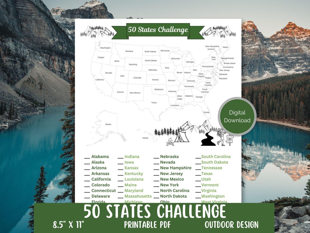 50 States Challenge, PRINTABLE United States Bucket List, US Fifty ...