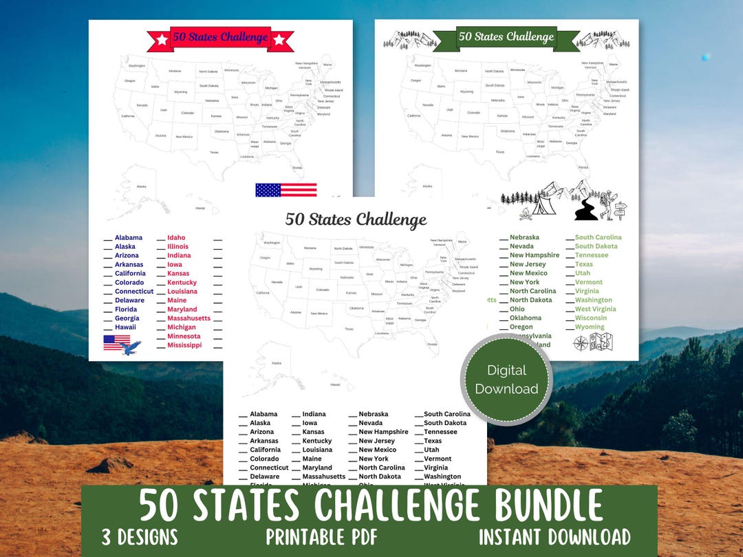 50 States Challenge Bundle, PRINTABLE United States of America Bucket ...
