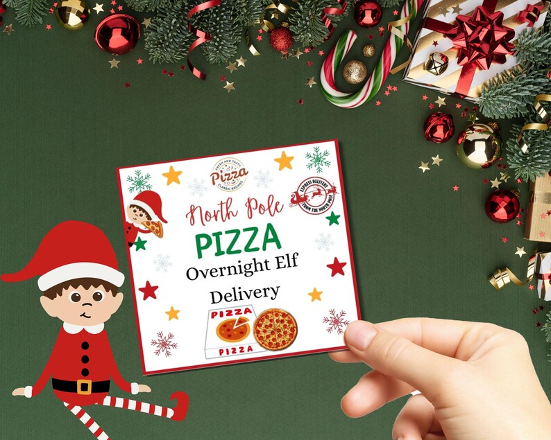 Elf North Pole Pizza Delivery Tag, PRINTABLE, Elf Christmas Pizza Sign ...